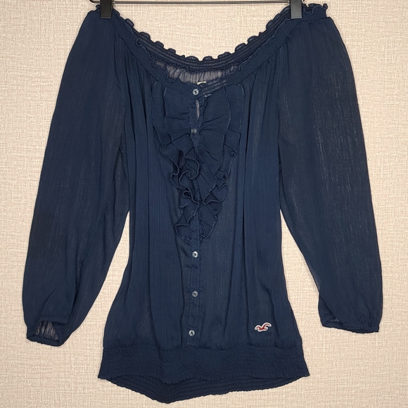 Hollister | Tops | Hollister Sheer Dark Blue Long Sleeve Top | Poshmark